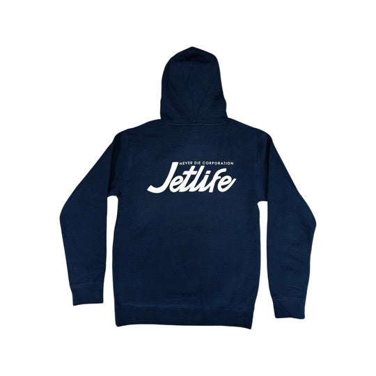 JET LIFE "SCRIPT" HOODIE [NAVY] – JET LIFE APPAREL